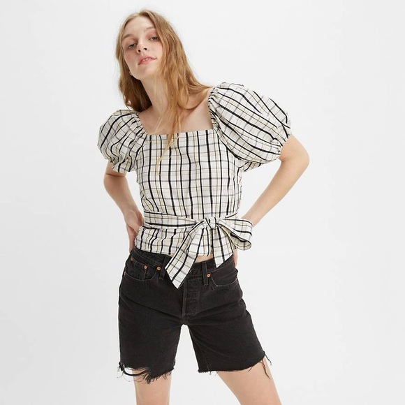Levi's | Tops | Levi Vera Plaid Blouse With Tie Medium | Poshmark
